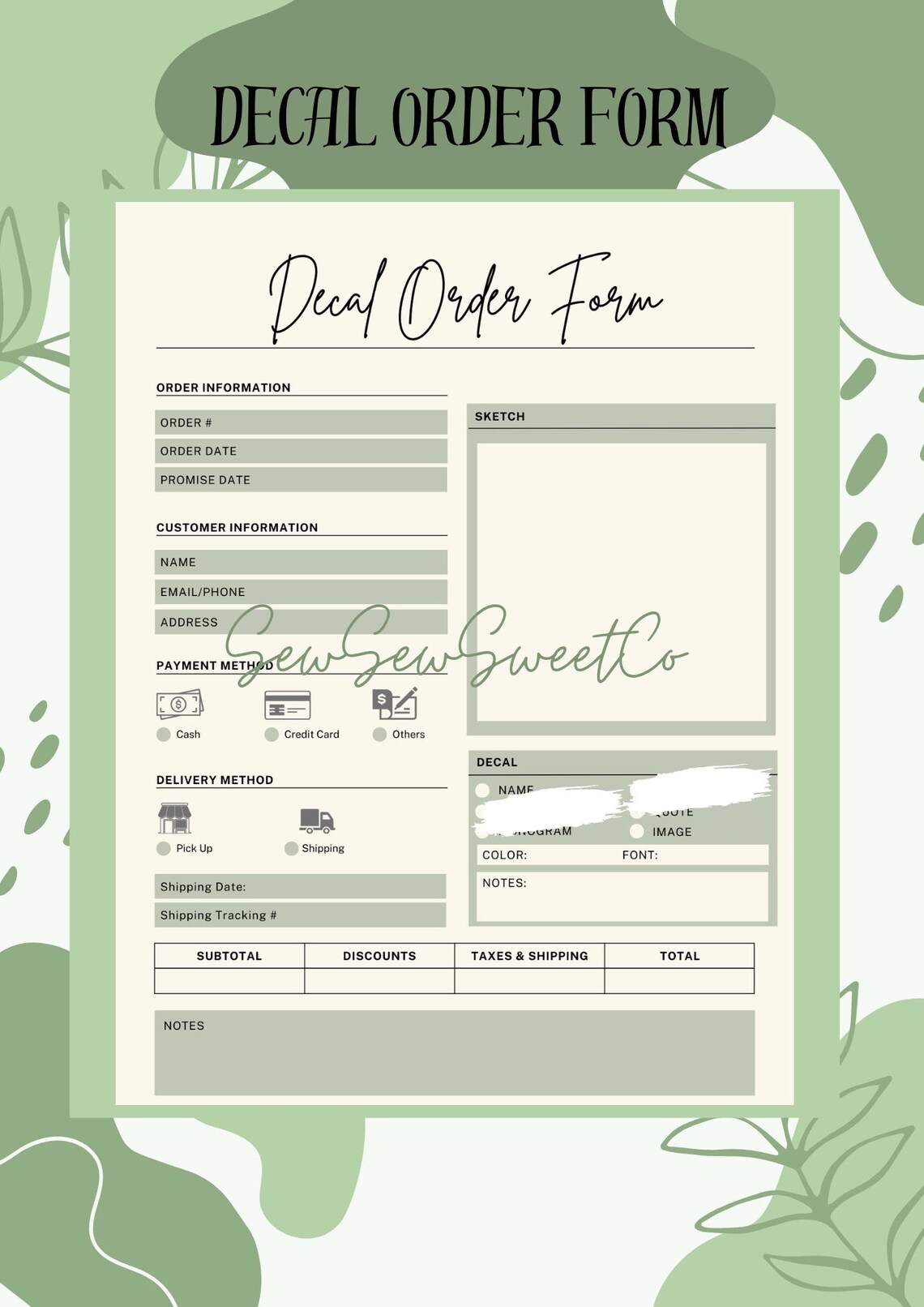Printable Decal Order Form, Decal Order Form Cheat Sheet, Custom Decal ...