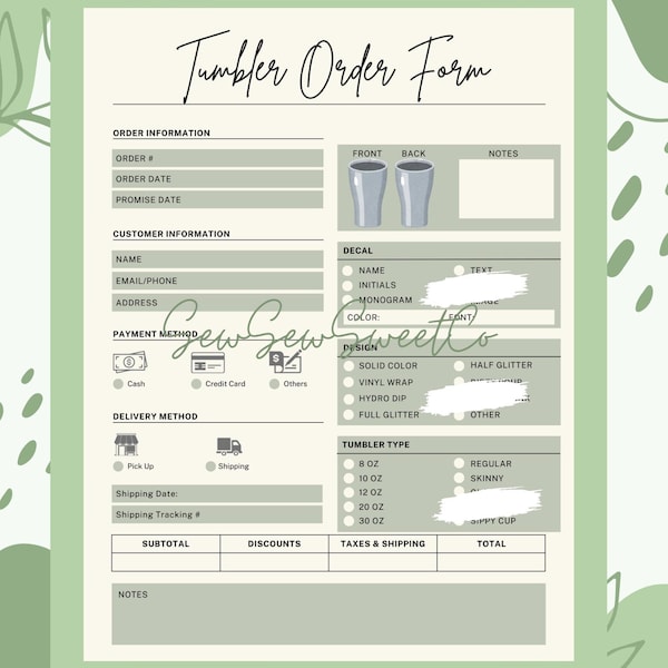 Cup Order Form - Etsy