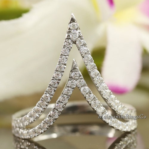 Double Row Deep V Shape Band Stackable Pointed Band Ring - Etsy
