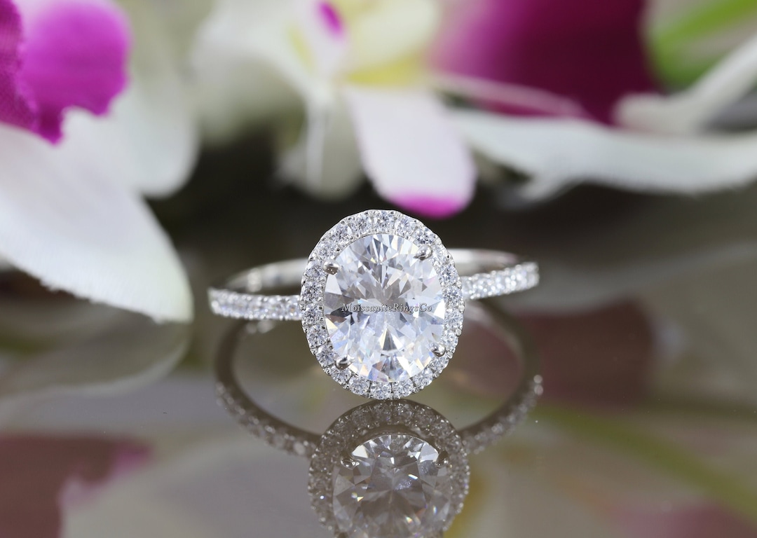 Halo Diamond Ring Solitaire With Accents Engagement Wedding - Etsy