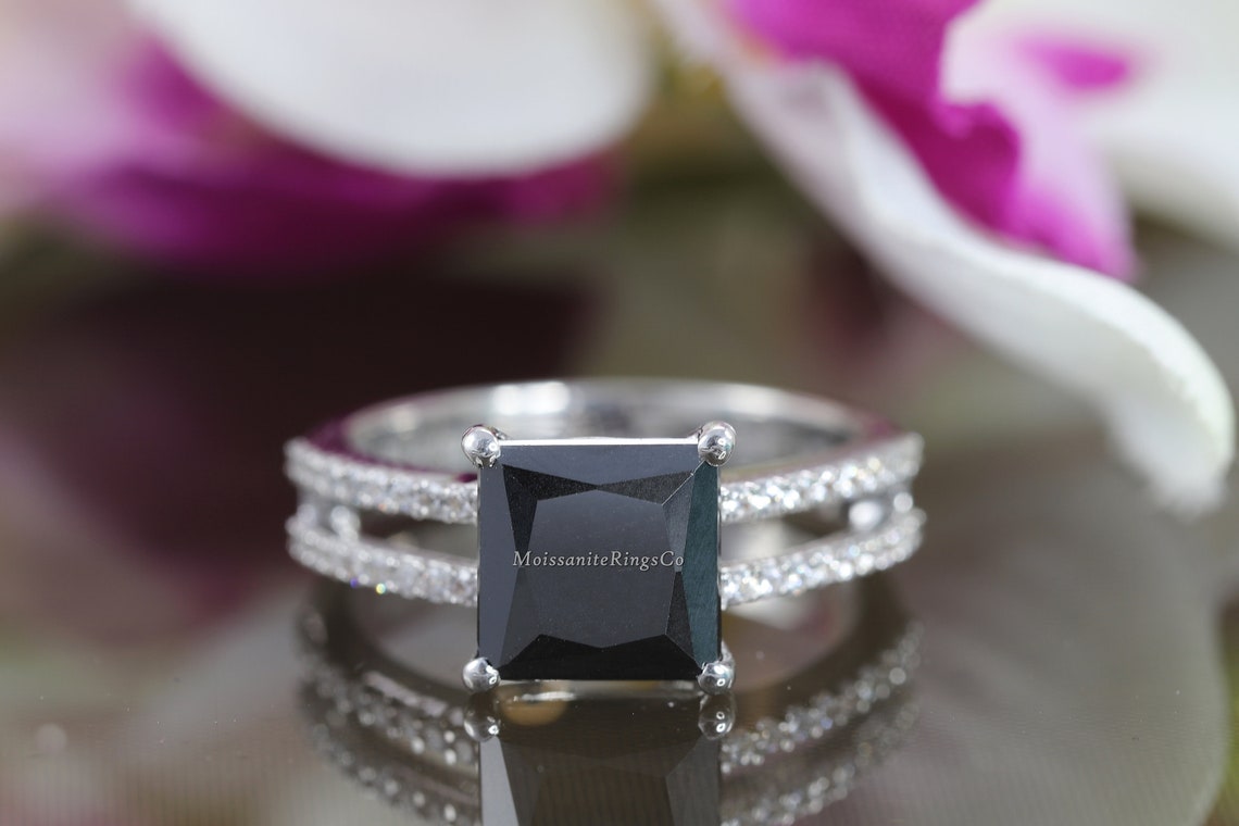 Princess Black Diamond Ring Engagement Wedding Ring 2 CT - Etsy
