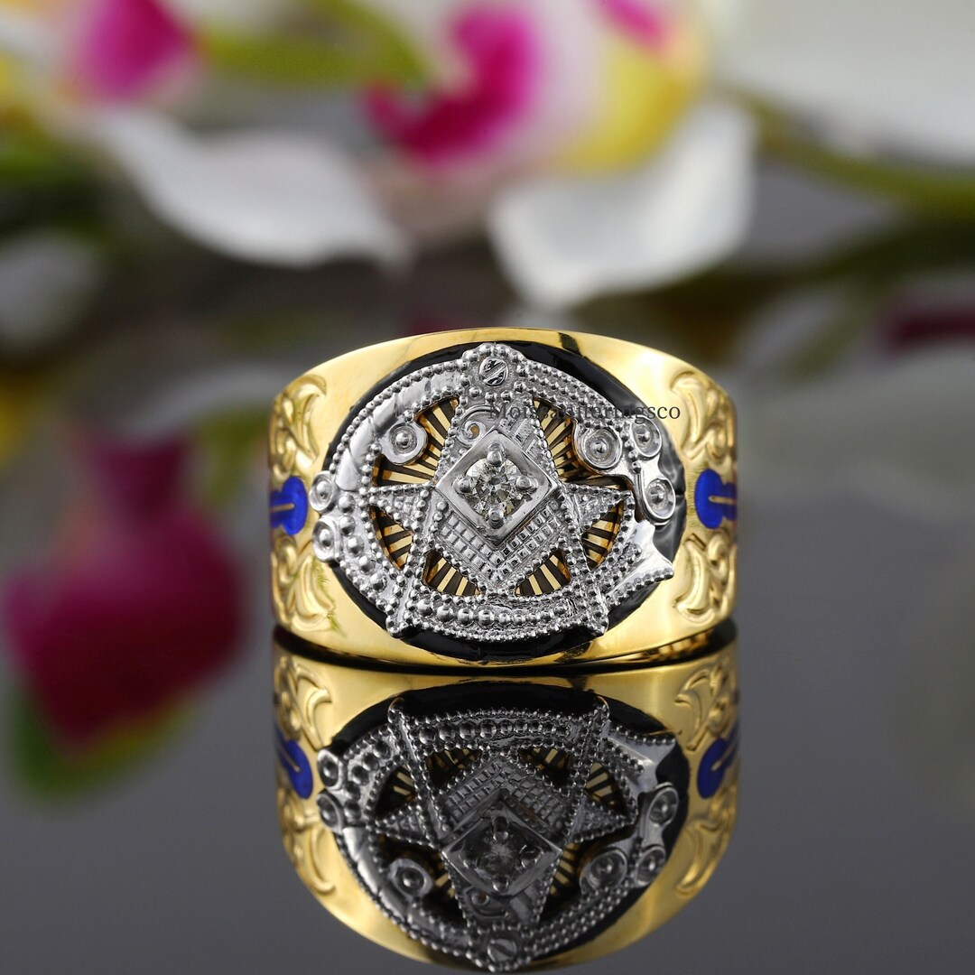 Custom Masonic Blue Lodge Diamond Ring, Freemasonry Ring, Two Tone ...