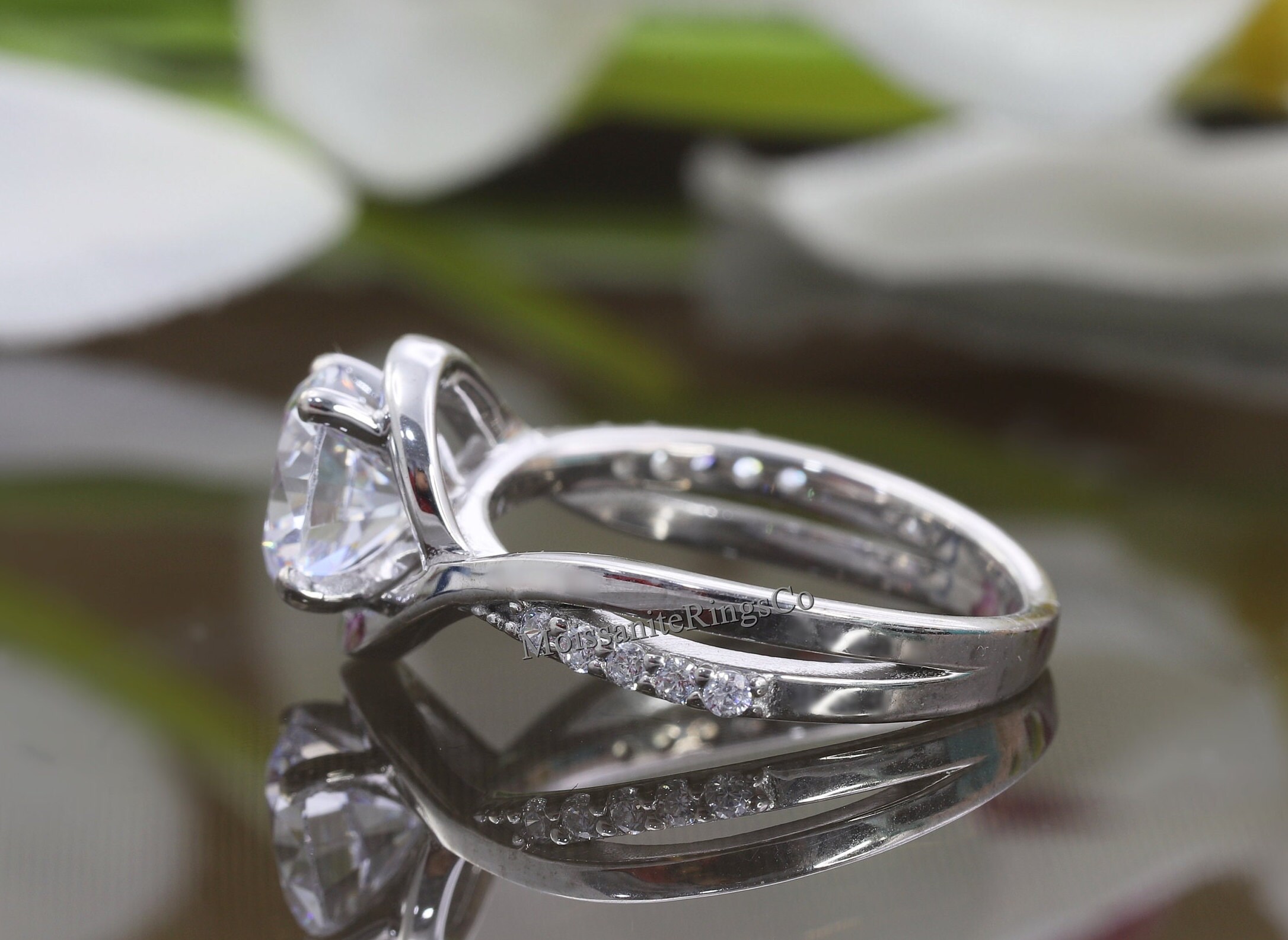 Swirl Bypass Style Bezel Set Ring Solitaire With Accent - Etsy