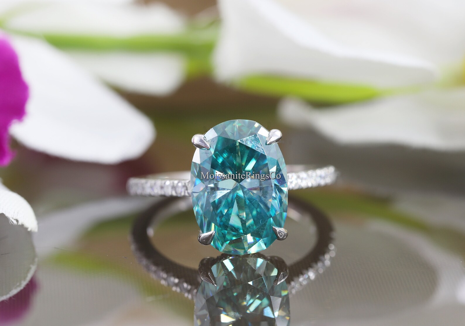 Hidden Halo Diamond Ring Oval Cyan Blue Moissanite Ring Claw | Etsy