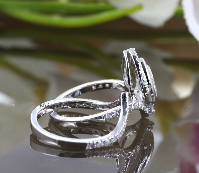 Engagement Wedding Ring Set Pear Cut Diamond Bezel Set - Etsy