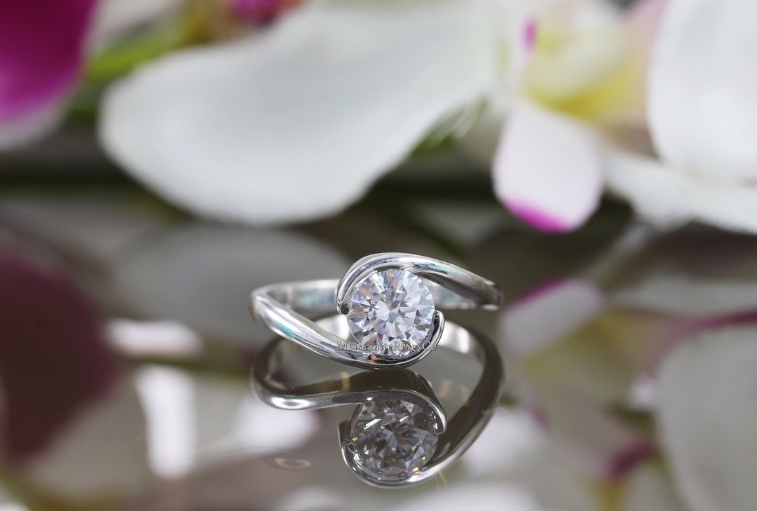 Swirl Bypass Ring Solitaire Ring Tension Set Ring 1CT Round - Etsy