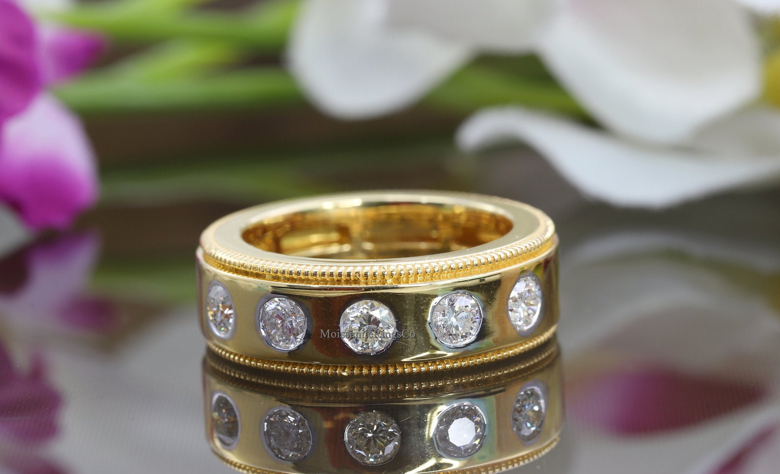 Five Stone Wedding Band Milgrain Diamond Band Round Cut - Etsy