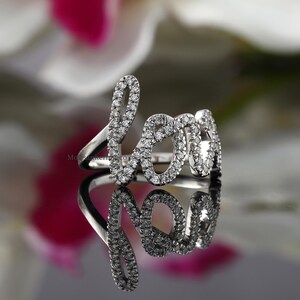 Love Script Ring, Cursive Letter Love Band, Handwritten Love Diamond ...