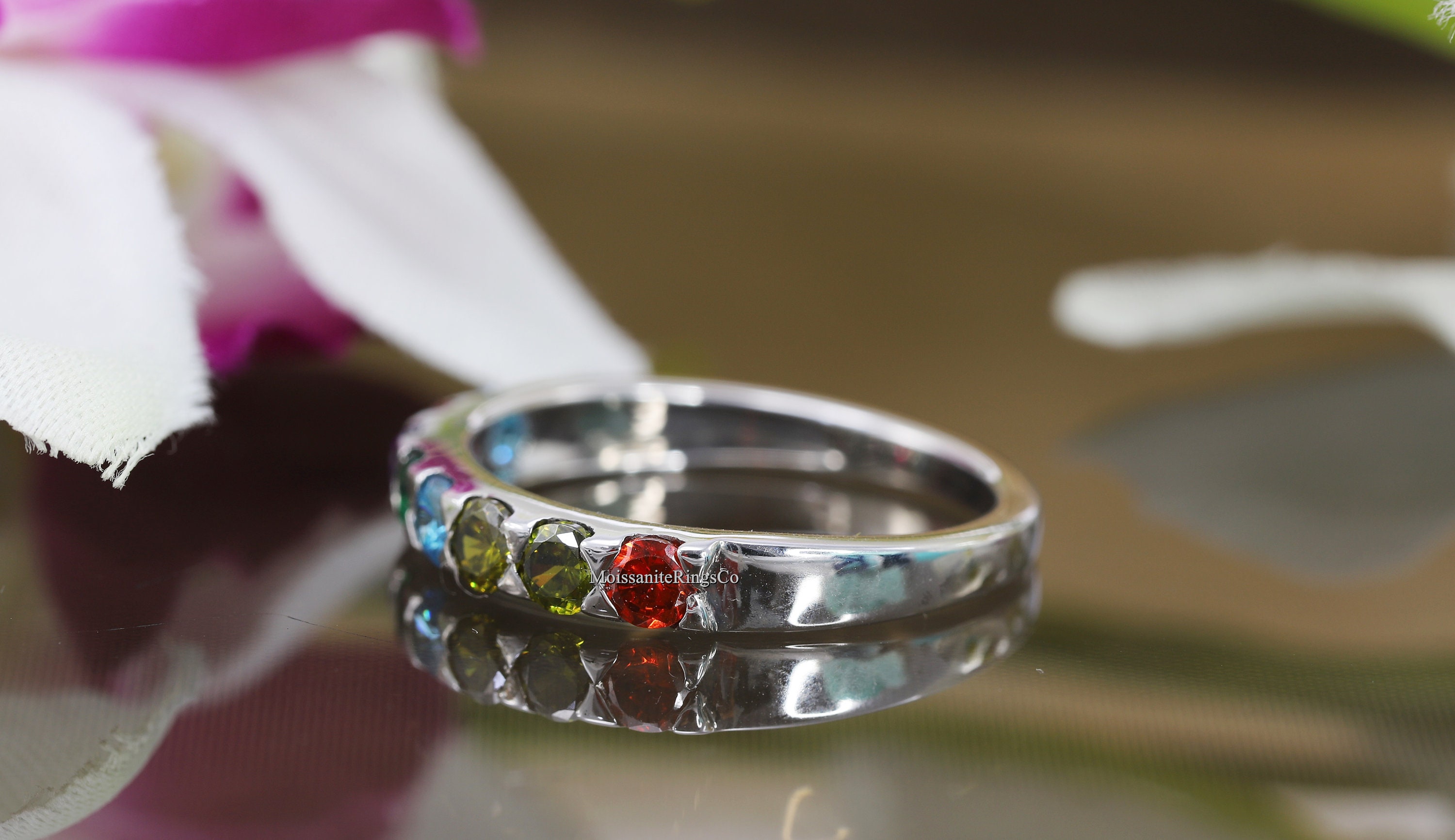 Rainbow Ring Colorful Ring Round Multicolored Diamond Band | Etsy