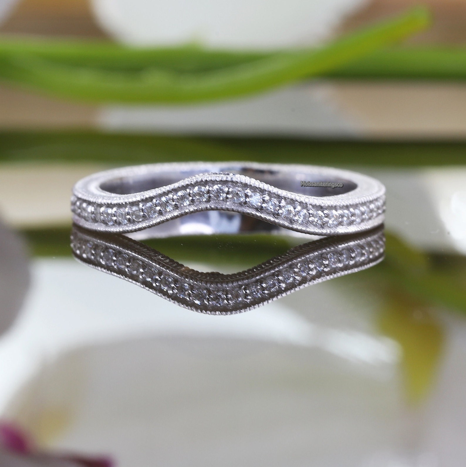 Nesting Band, Half Eternity Wedding Band, Vintage Style Engagement Ring ...