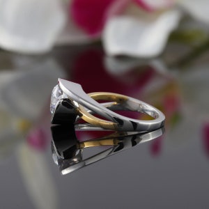 Two Tone Swirl Bypass Ring, Solitaire Ring, Tension Set Ring, 1.5CT ...