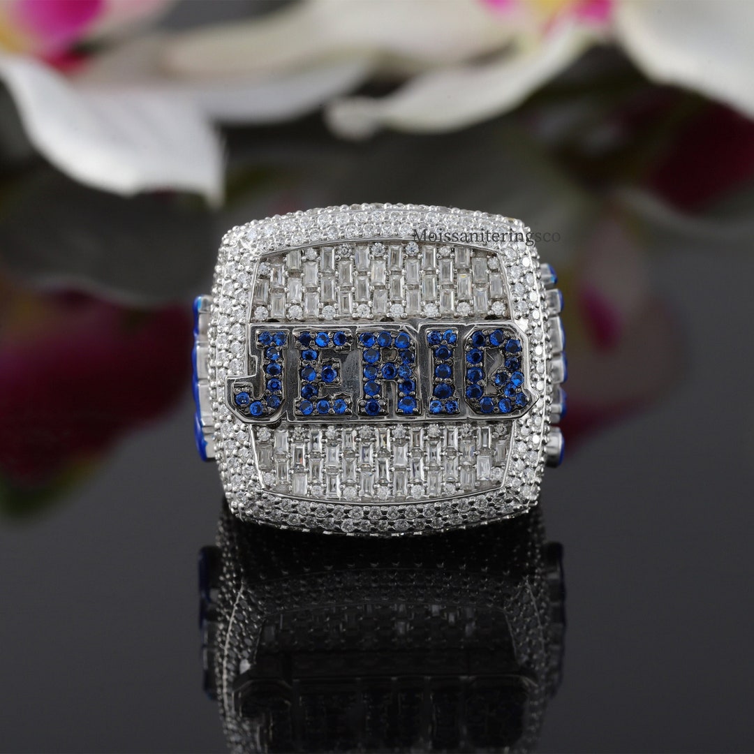 VVS Fully Iced Out Moissanite Men's Ring, Blue Sapphire Ring, Hip Hop ...