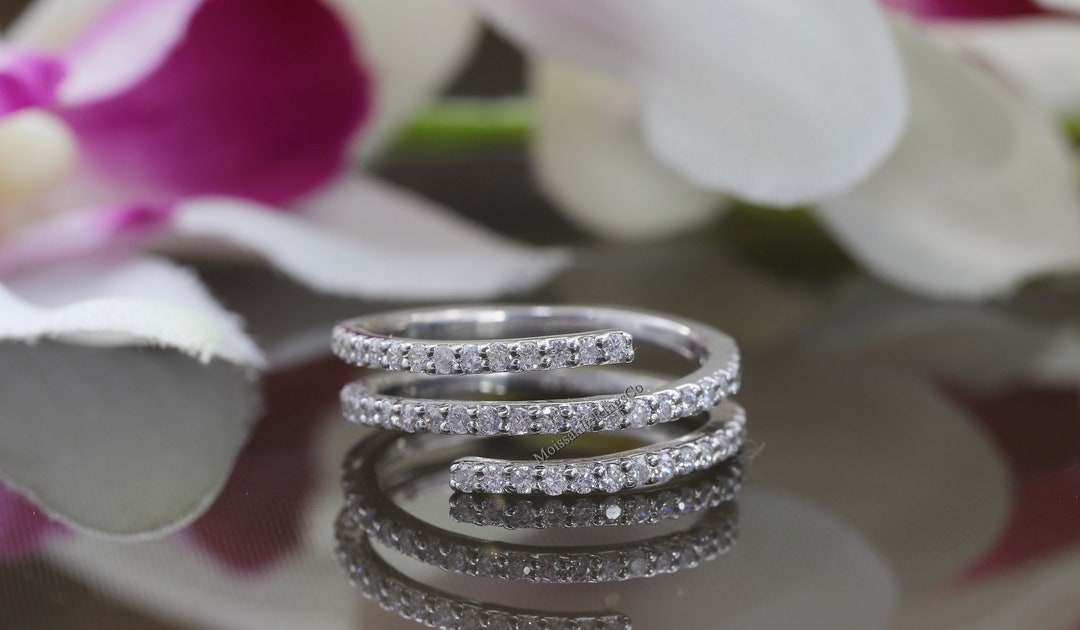 Spiral Wrap Around Diamond Ring, Open Wrap Spiral Ring, Half Eternity ...