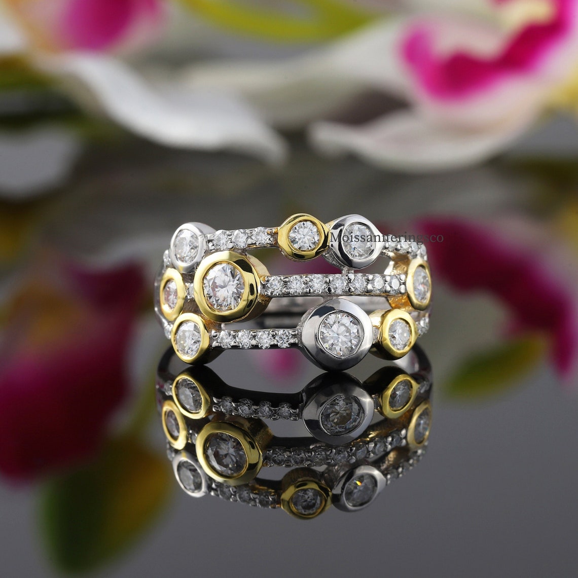 Multi-colour Bubble Bezel Set Ring, Rain Drop Scatter Ring, Raindance ...