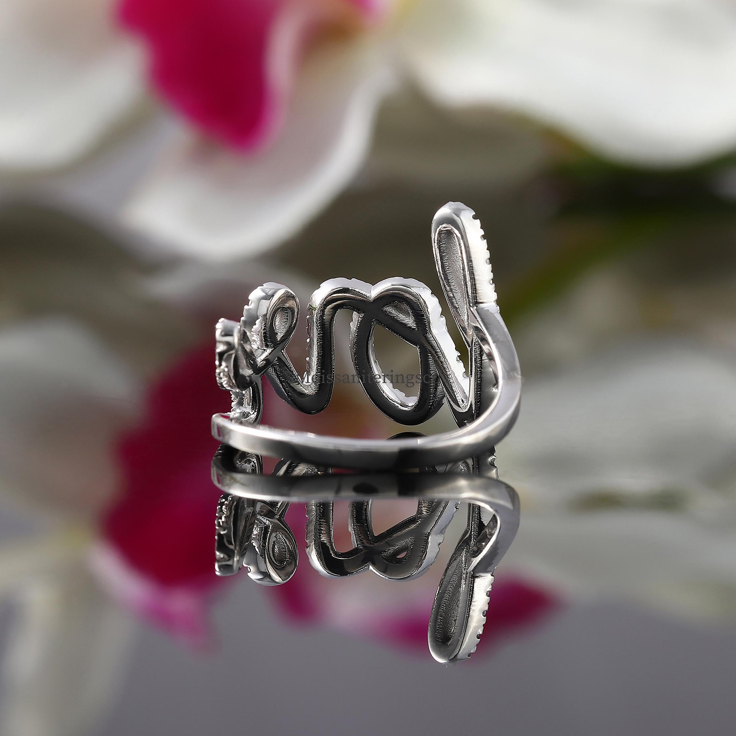 Love Script Ring, Cursive Letter Love Band, Handwritten Love Diamond ...