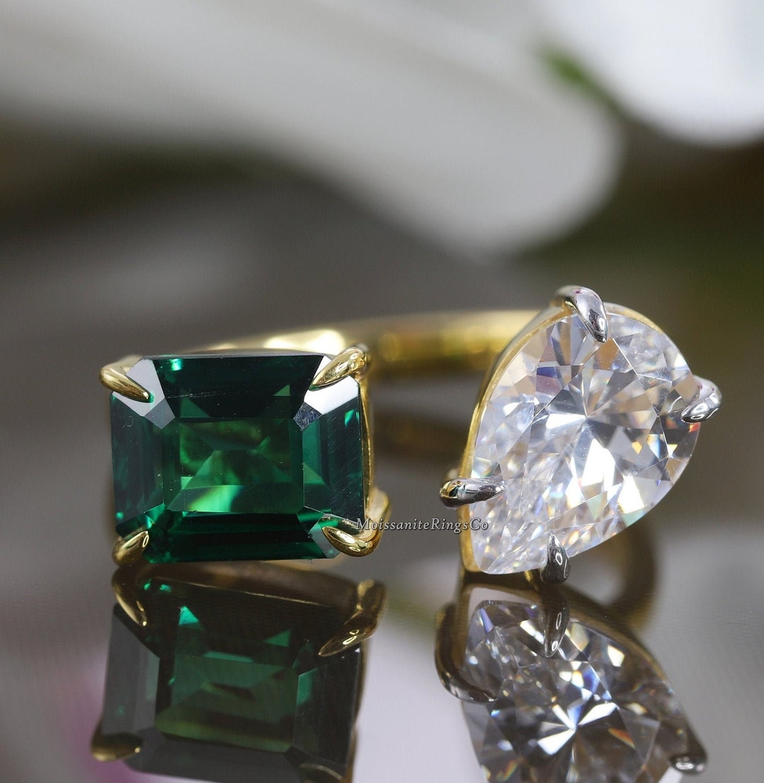 Teardrop Toi Et Moi Diamond Ring, Two Stone Open Cuff Ring, Pear ...