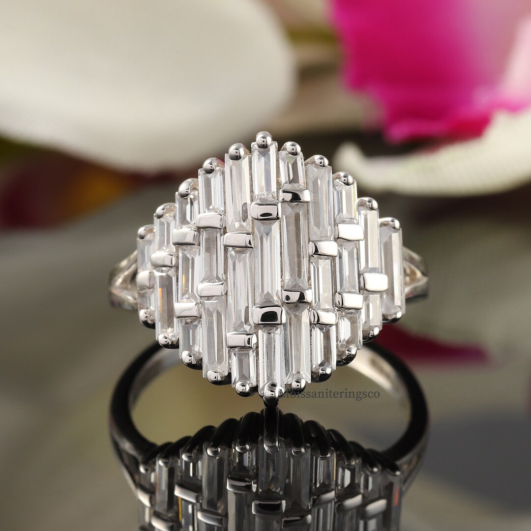 Catcher Ring, Engagement Ring, Baguette Cut Cluster Ring, Needle ...