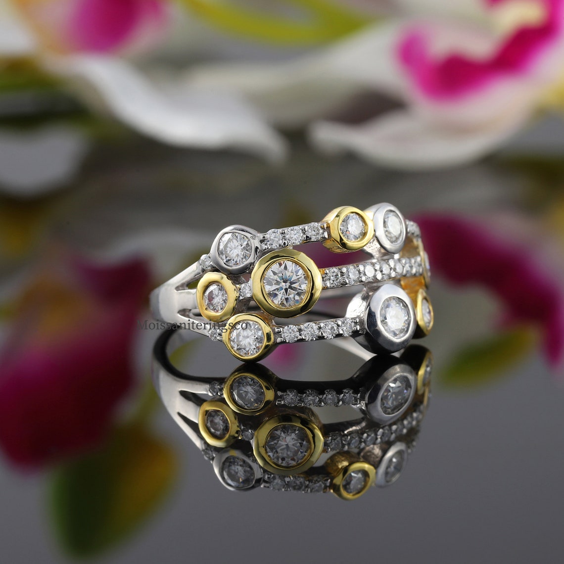 Multi-colour Bubble Bezel Set Ring, Rain Drop Scatter Ring, Raindance ...