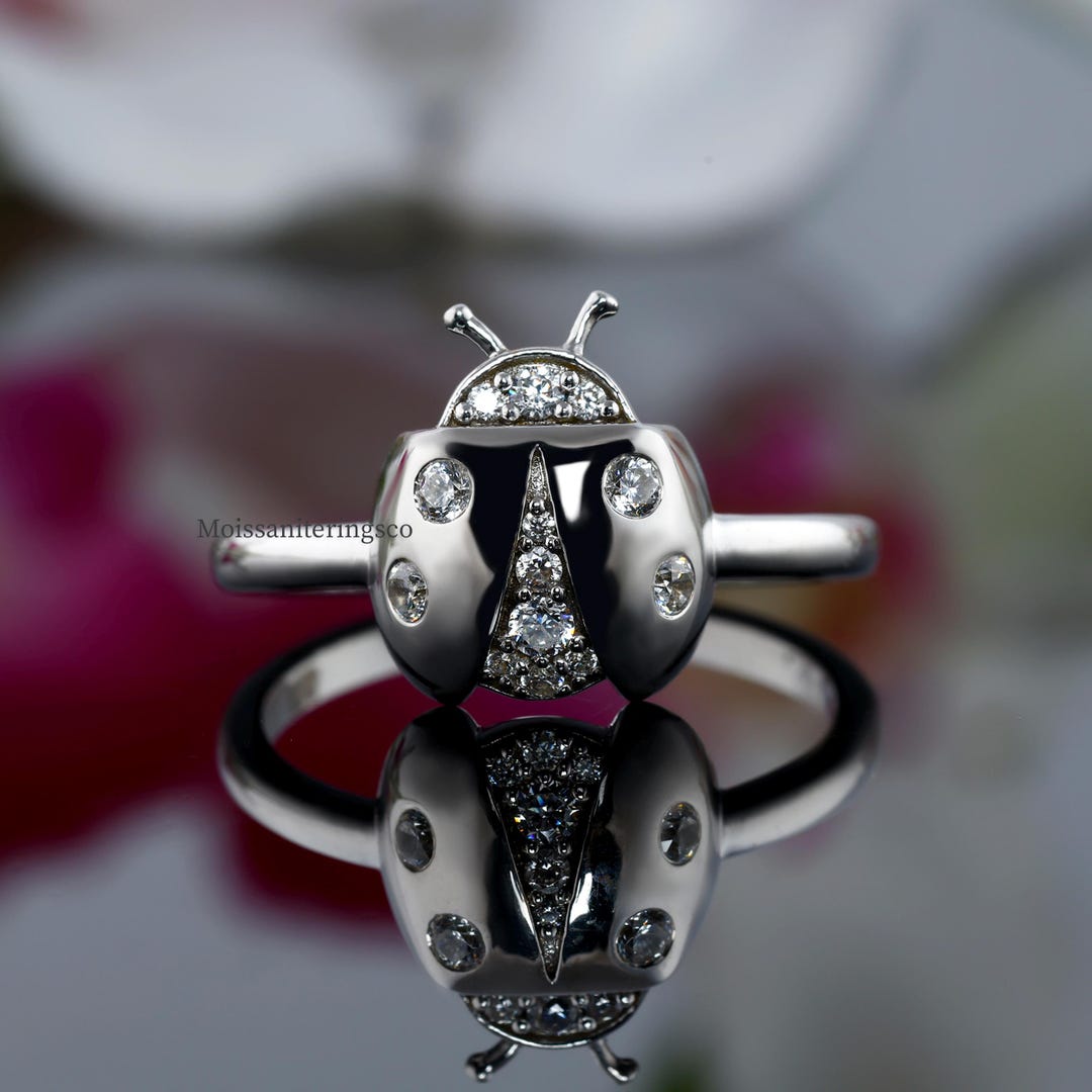 Ladybug Diamond Ring, Minimalist Insect-inspired Wedding Band, Ladybird ...