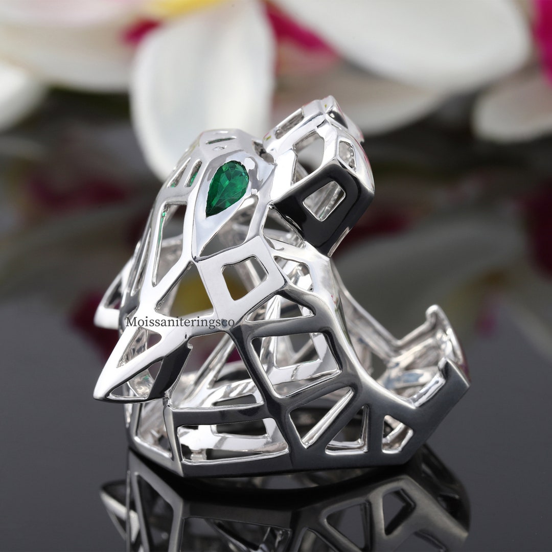 Panther Ring, Green Eyed Panther Ring, Animal Inspire Silver Ring, Men ...