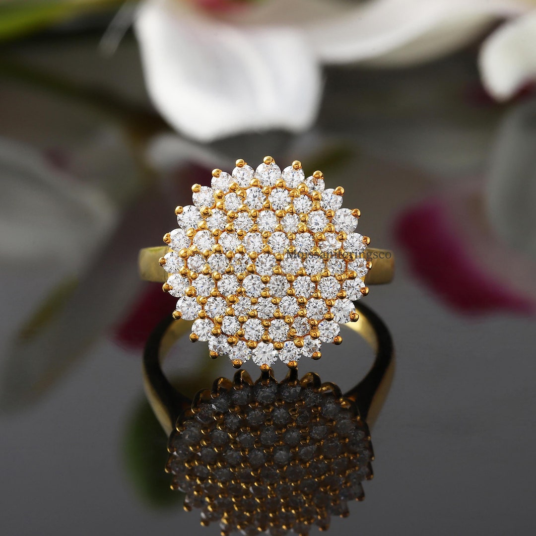 Buy Flower Shape Cluster Ring, Cocktail Moissanite Dome Style Ring, 14K ...