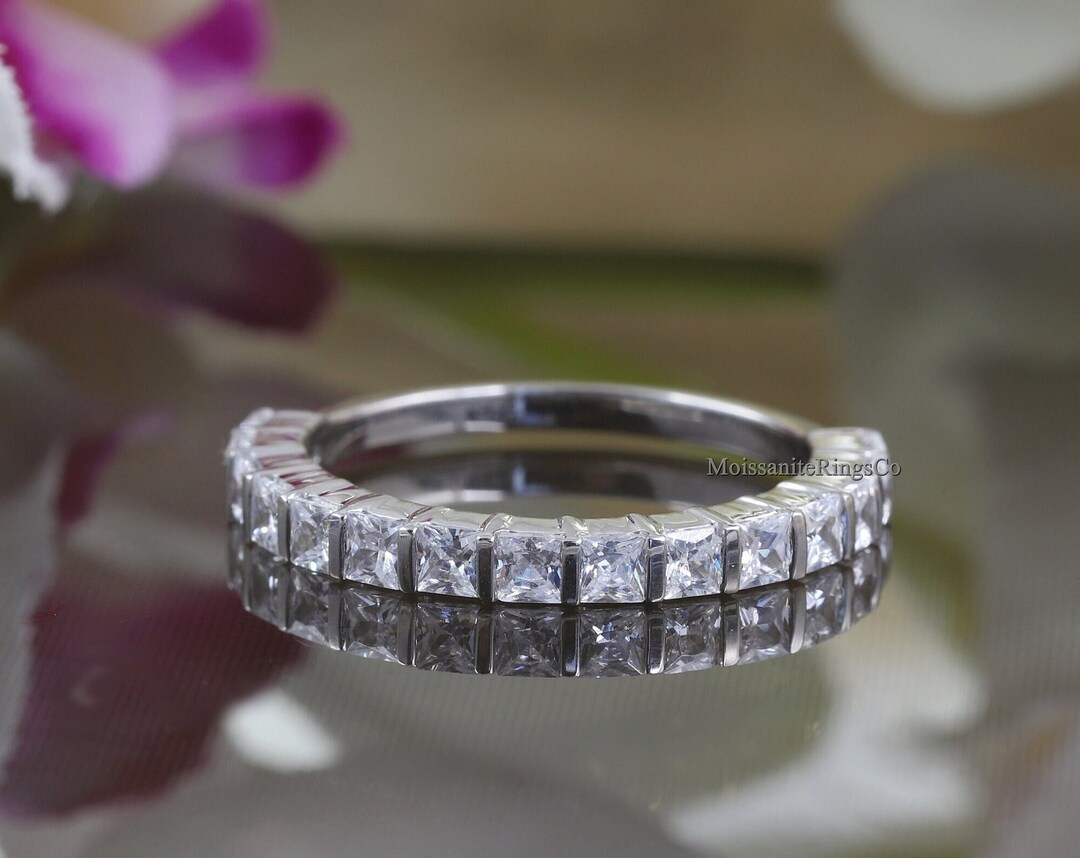 Princess Cut Wedding Band, 14K White Gold Stackable Diamond Women's ...