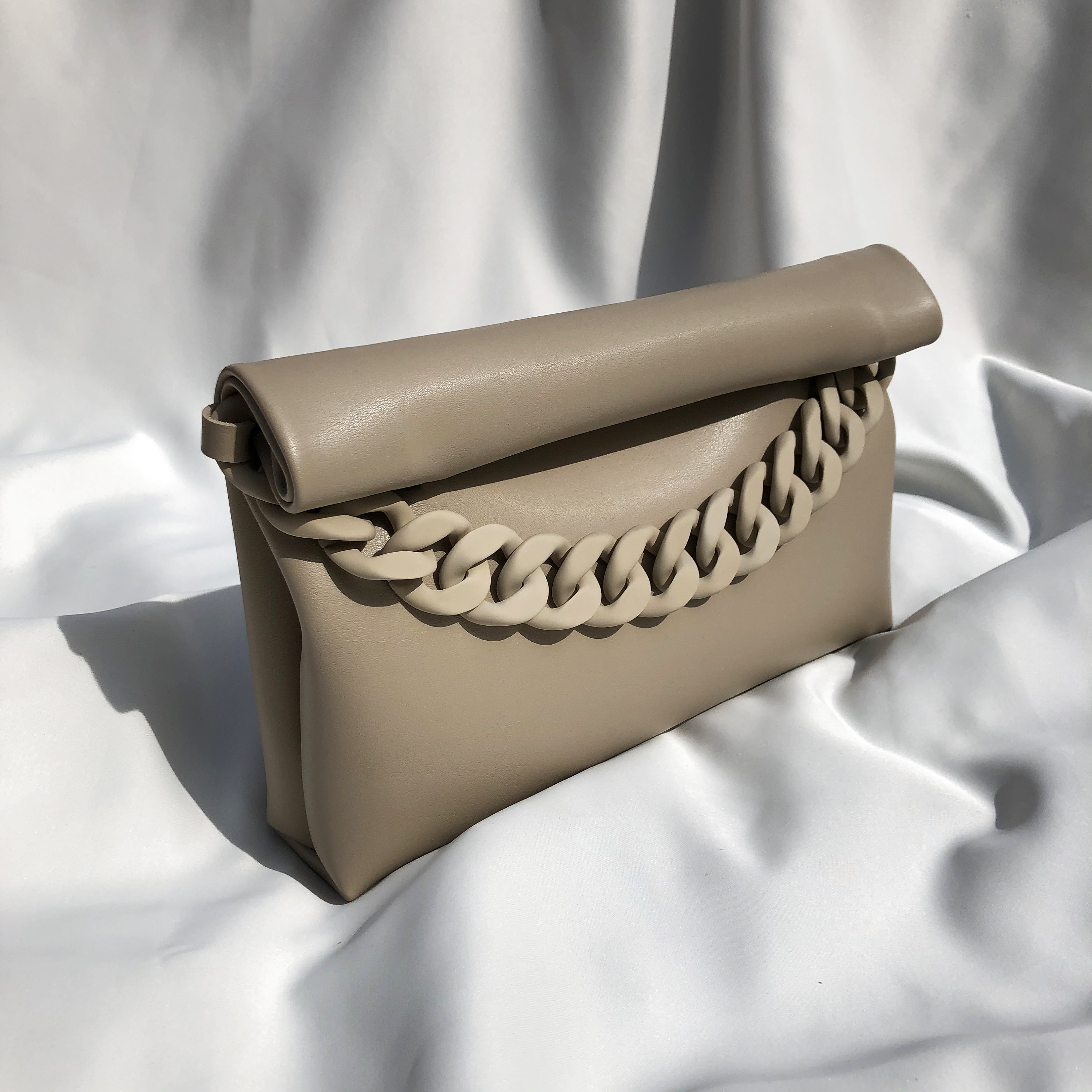 Medium Size Beige Leather Clutch Bag With Acrylic Chain Nude - Etsy