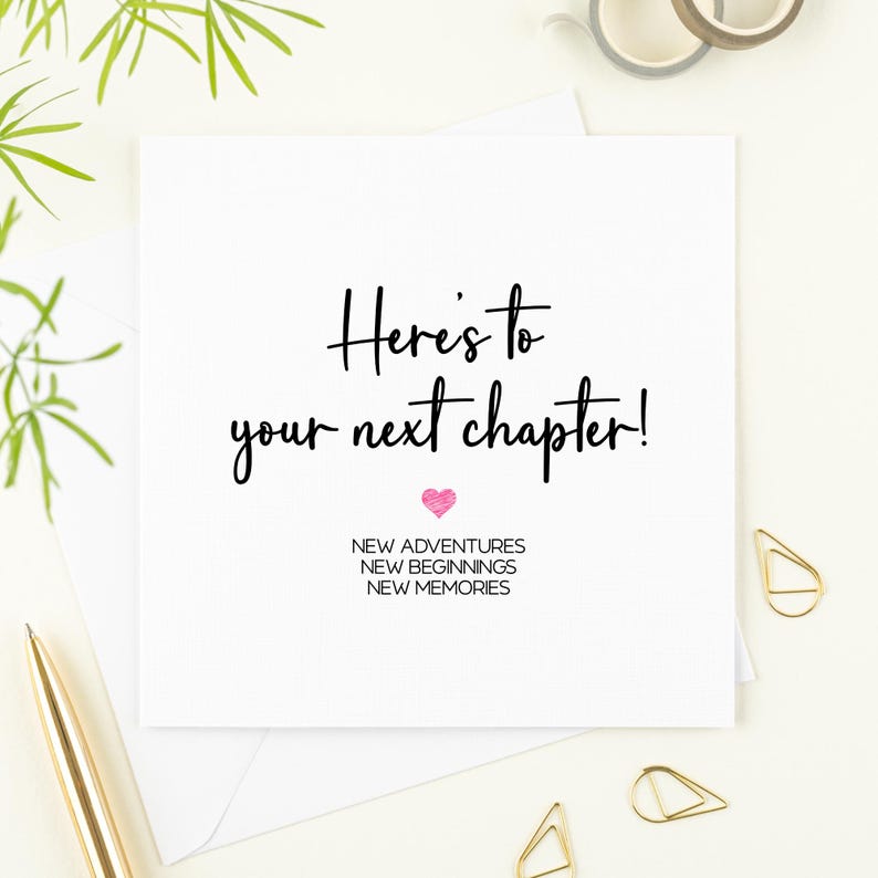 Here's to Your Next Chapter Card, New Chapter Card, New Job Card, Retirement Card, New ...