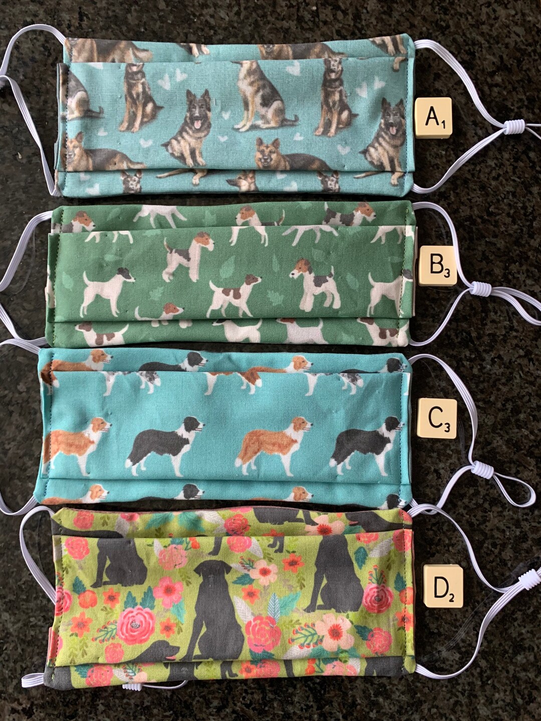 Hand Made Dog Fabric Face Masks/ Covering German Shepherd, Fox Terrier ...