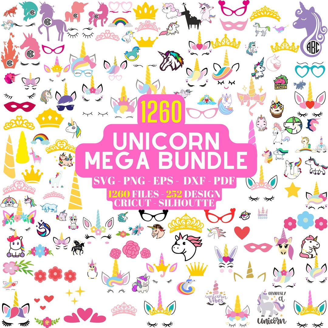 1260 Unicorn Mega Svg Bundle, Unicorn Clipart, Png, Dxf, Eps,unicorn ...