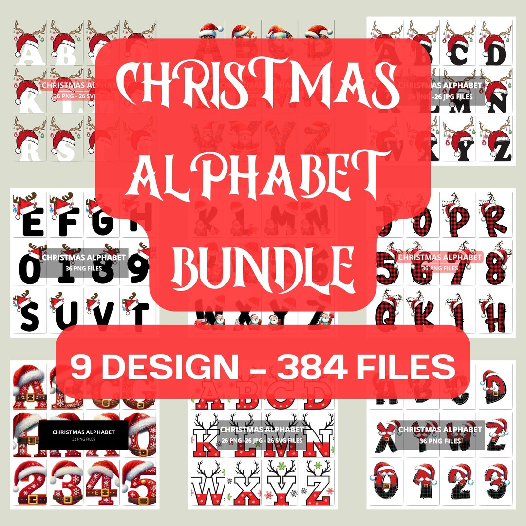 Christmas Alphabet Letter Font Bundle: SVG PNG Graphics (digital ...