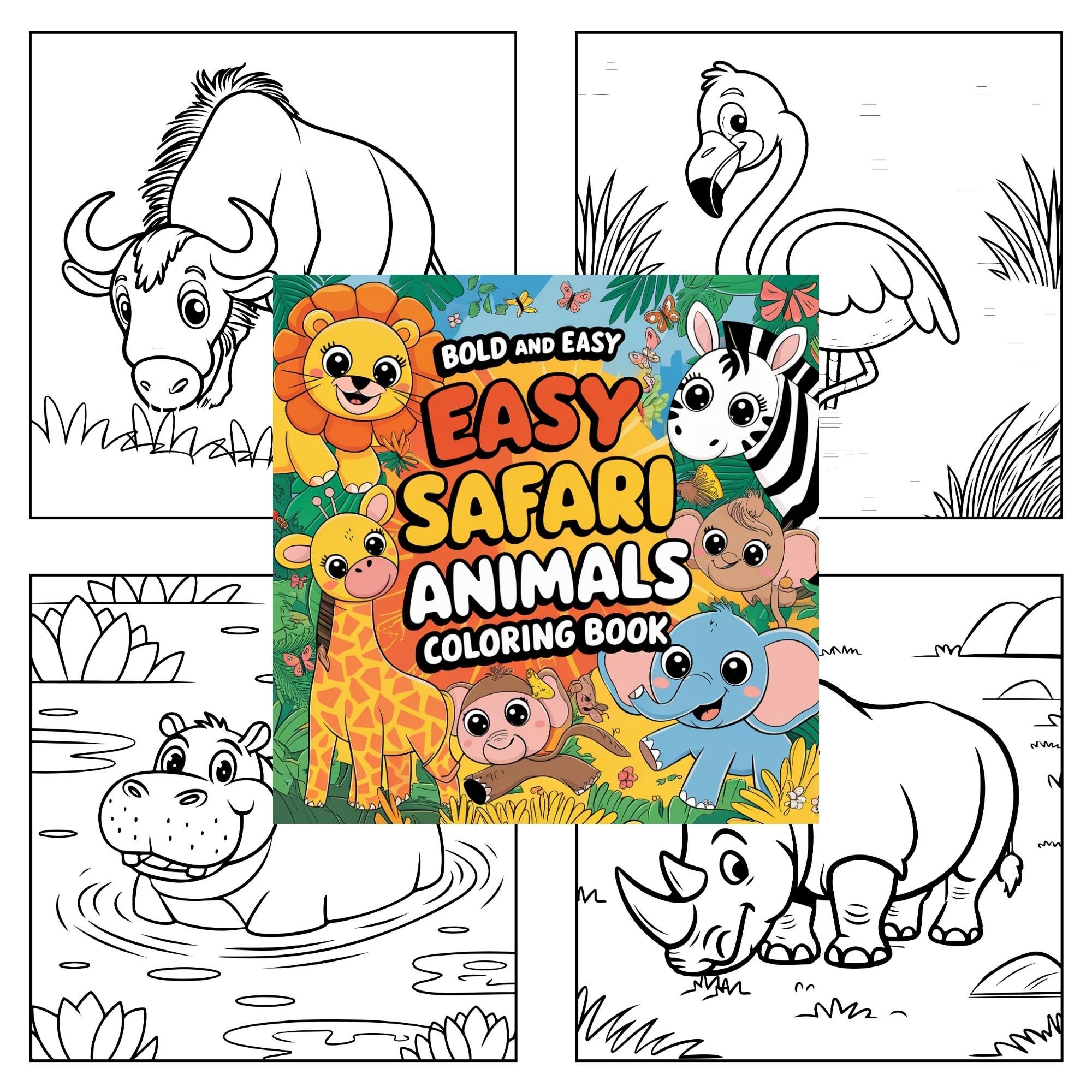 Safari Animals Coloring Book for Kids: Bold & Easy Designs (PDF) - Etsy