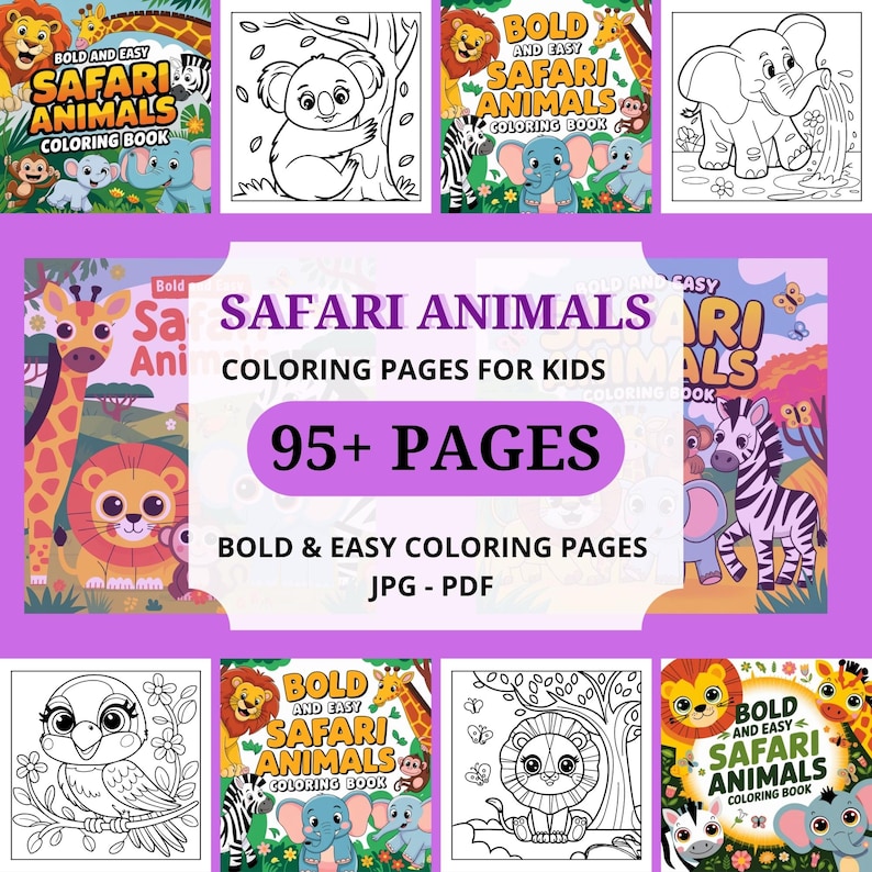 Safari Animals Coloring Book for Kids: Bold & Easy Designs (PDF) - Etsy
