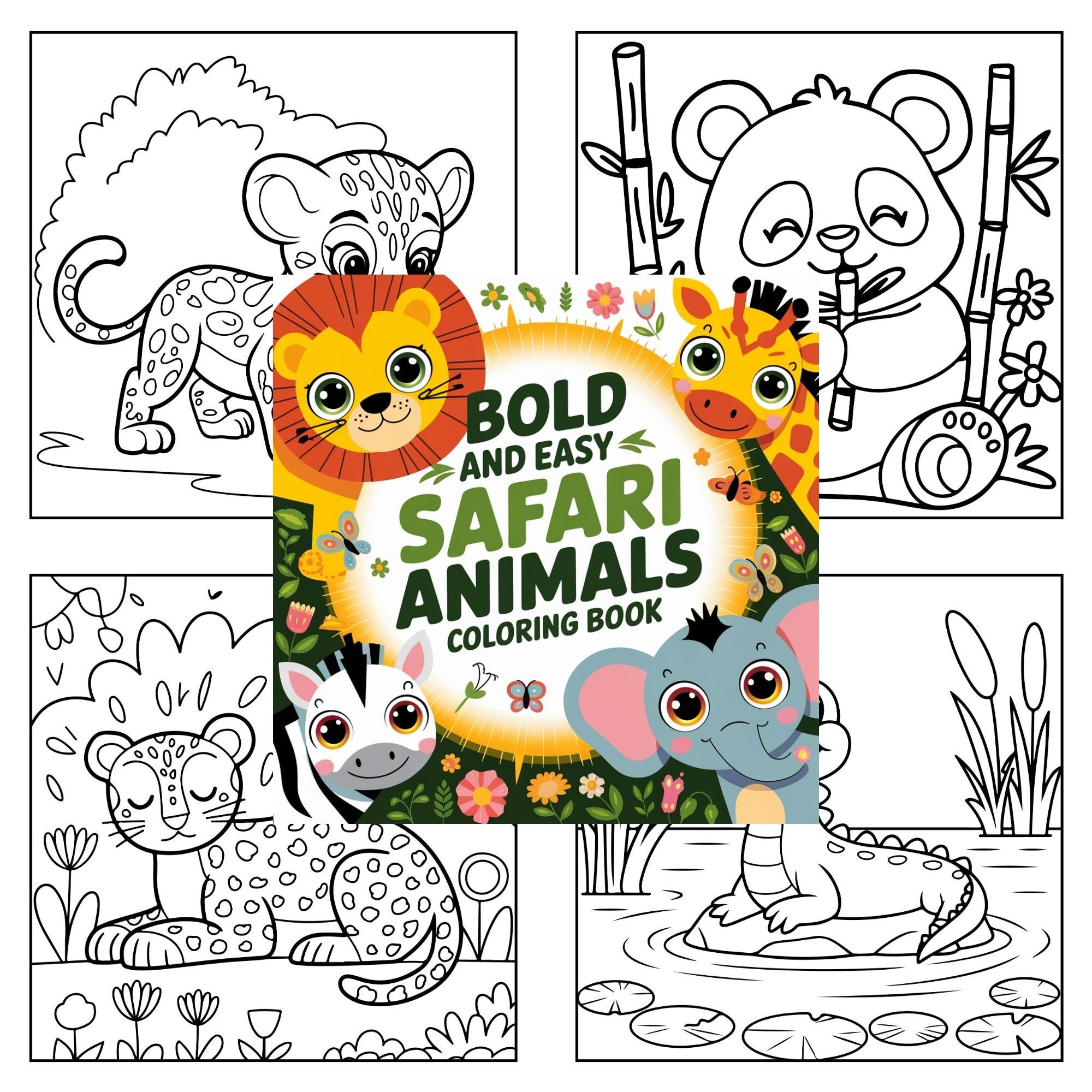 Safari Animals Coloring Book for Kids: Bold & Easy Designs (PDF) - Etsy