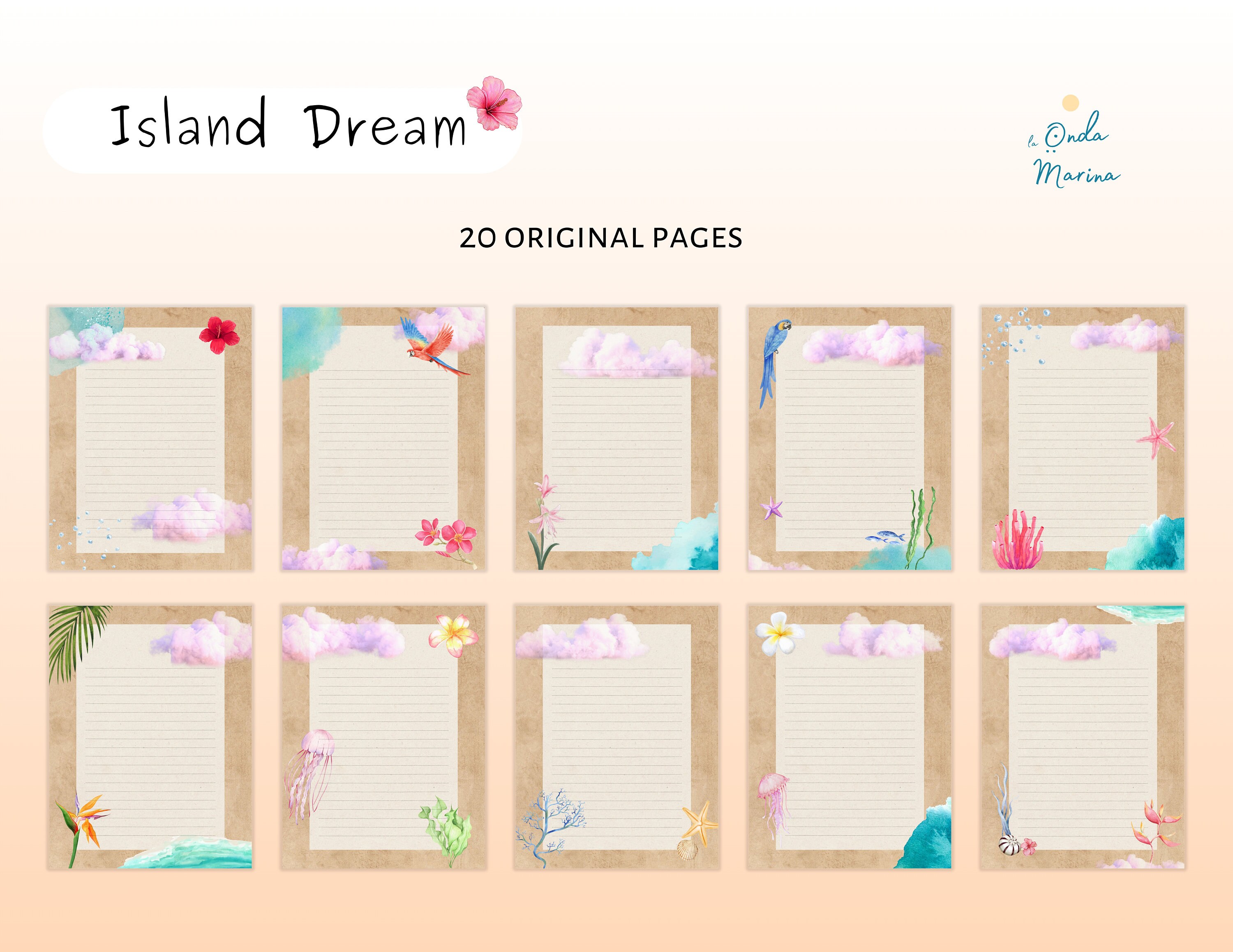 Tropical Journaling Stationery, 20 Printable Pages, Letter Writing ...
