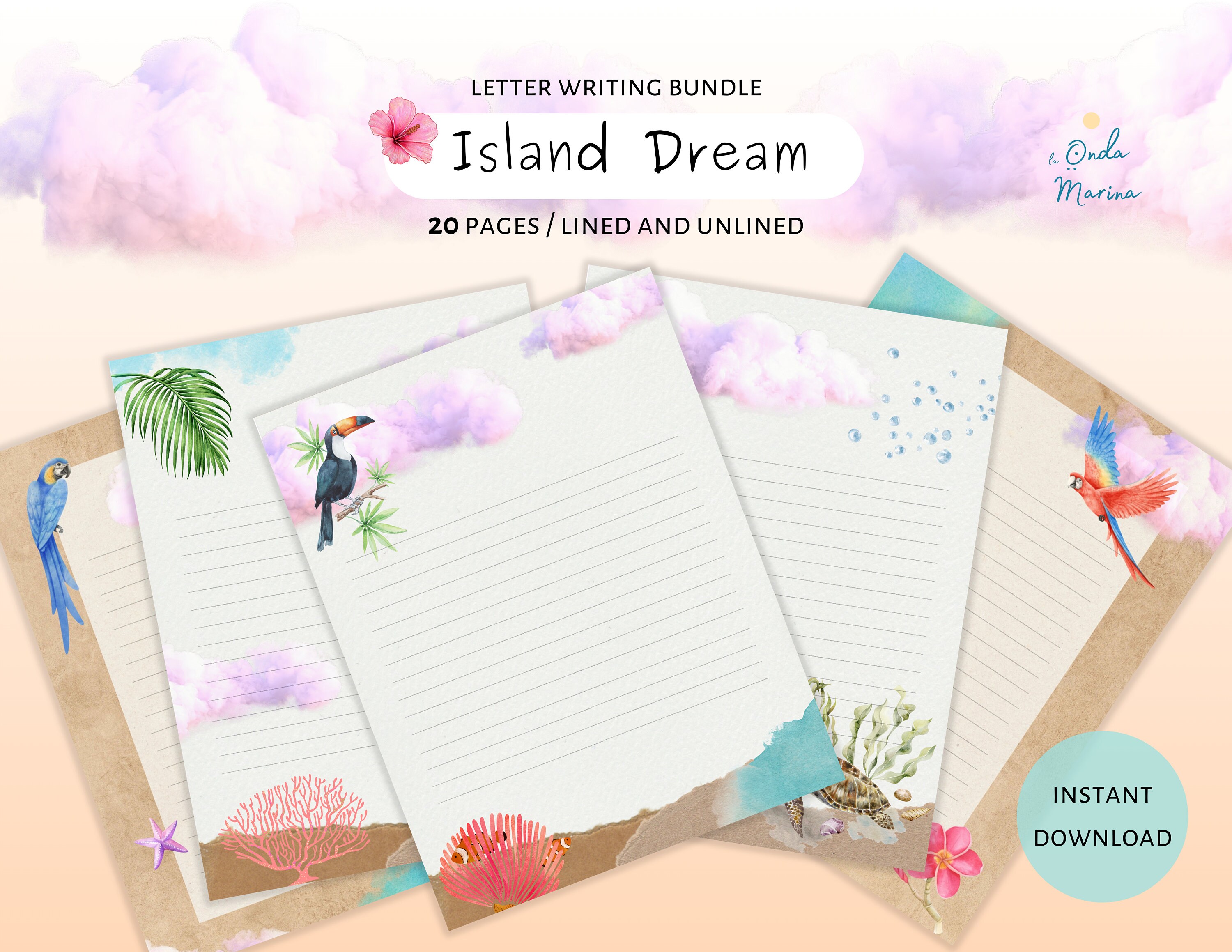 Tropical Journaling Stationery, 20 Printable Pages, Letter Writing ...