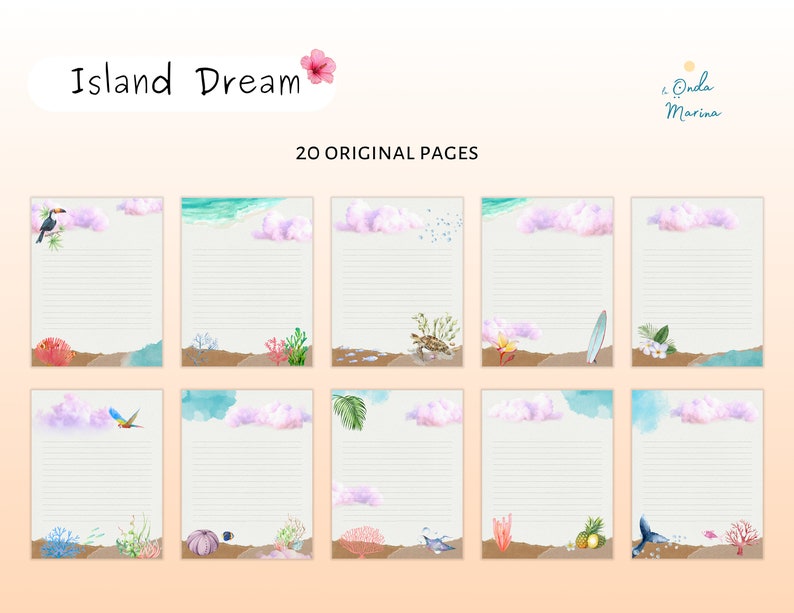 Tropical Journaling Stationery, 20 Printable Pages, Letter Writing ...