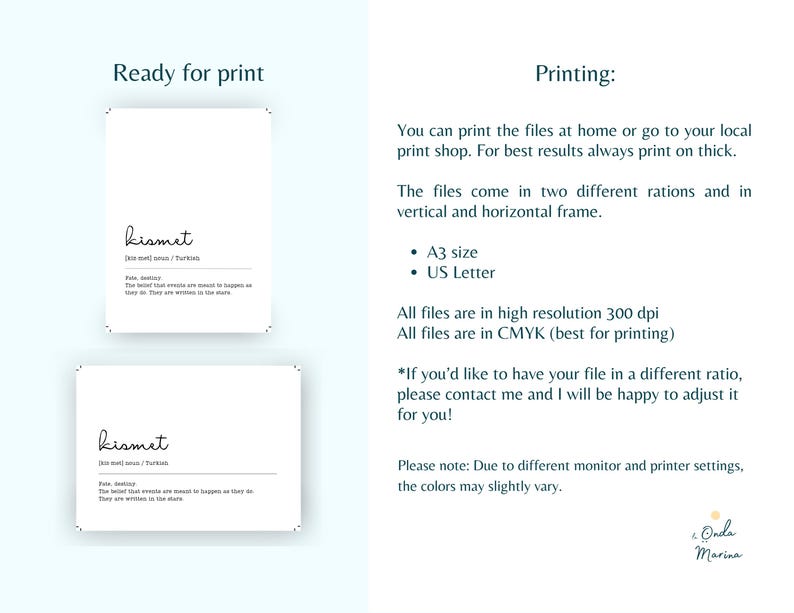 Kismet - Printable Definition Art in Vertical and Horizontal ...