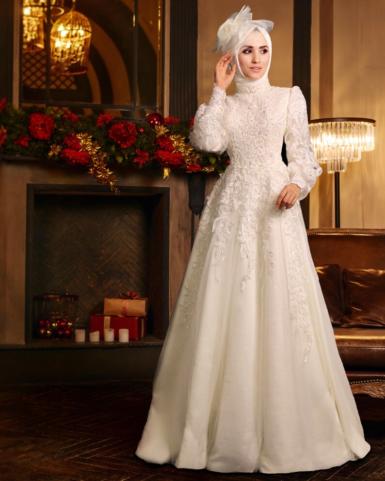 Modest Formal Dress Hijab Prom Dress, Green Sequin Long Sleeve Evening ...