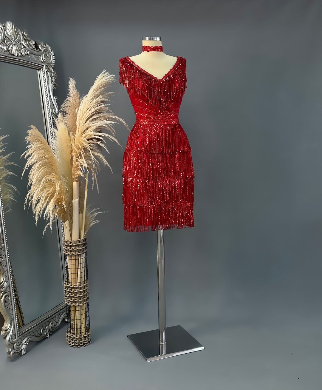 Red Sparkling Evening Dress Models Red Color Evening Dress Night Dress ...