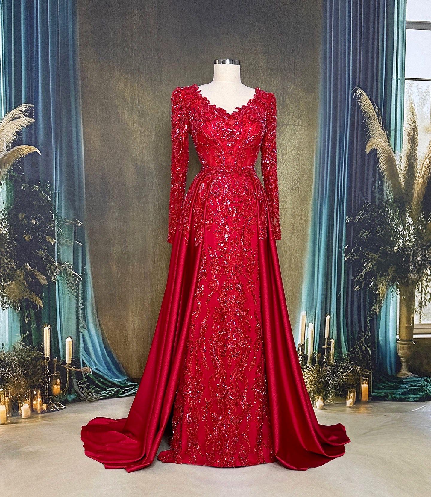 Sparkling Red Shining Evening Dress Models Rainbow Color Evening Dress ...