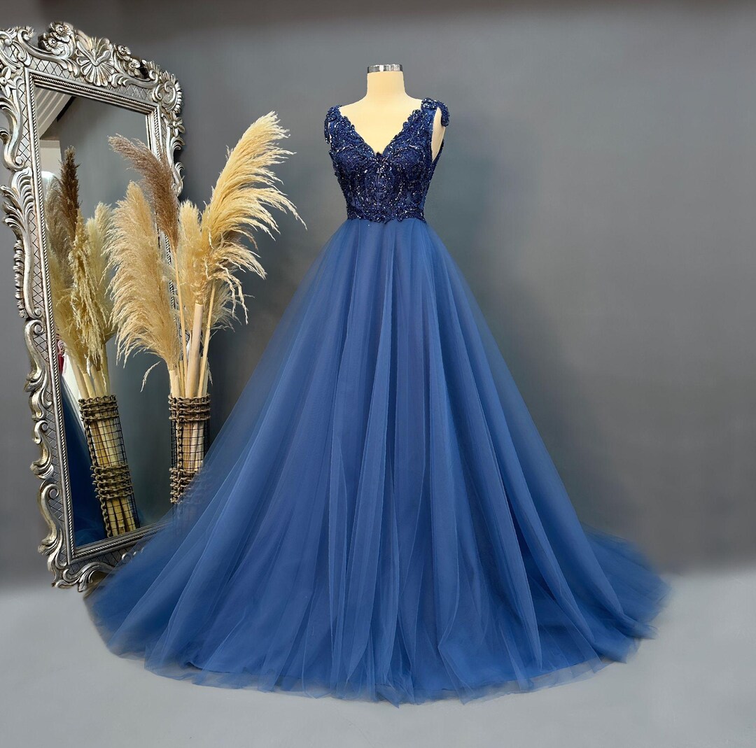Blue Sparkling Night Dress Models Blue Color Evening Dress, Night Dress ...