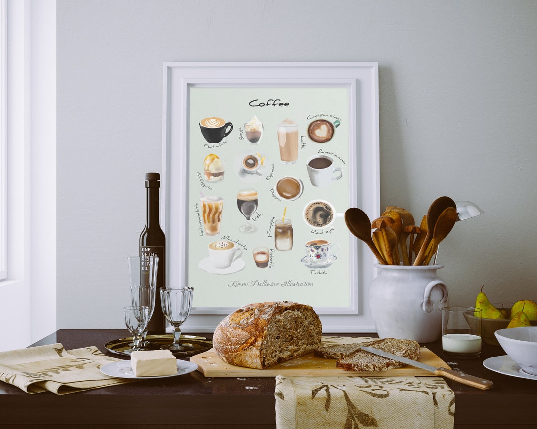 Coffee Drinks - 11.7 X 16.5in A3 Art Print, Coffee Illustration, Home ...