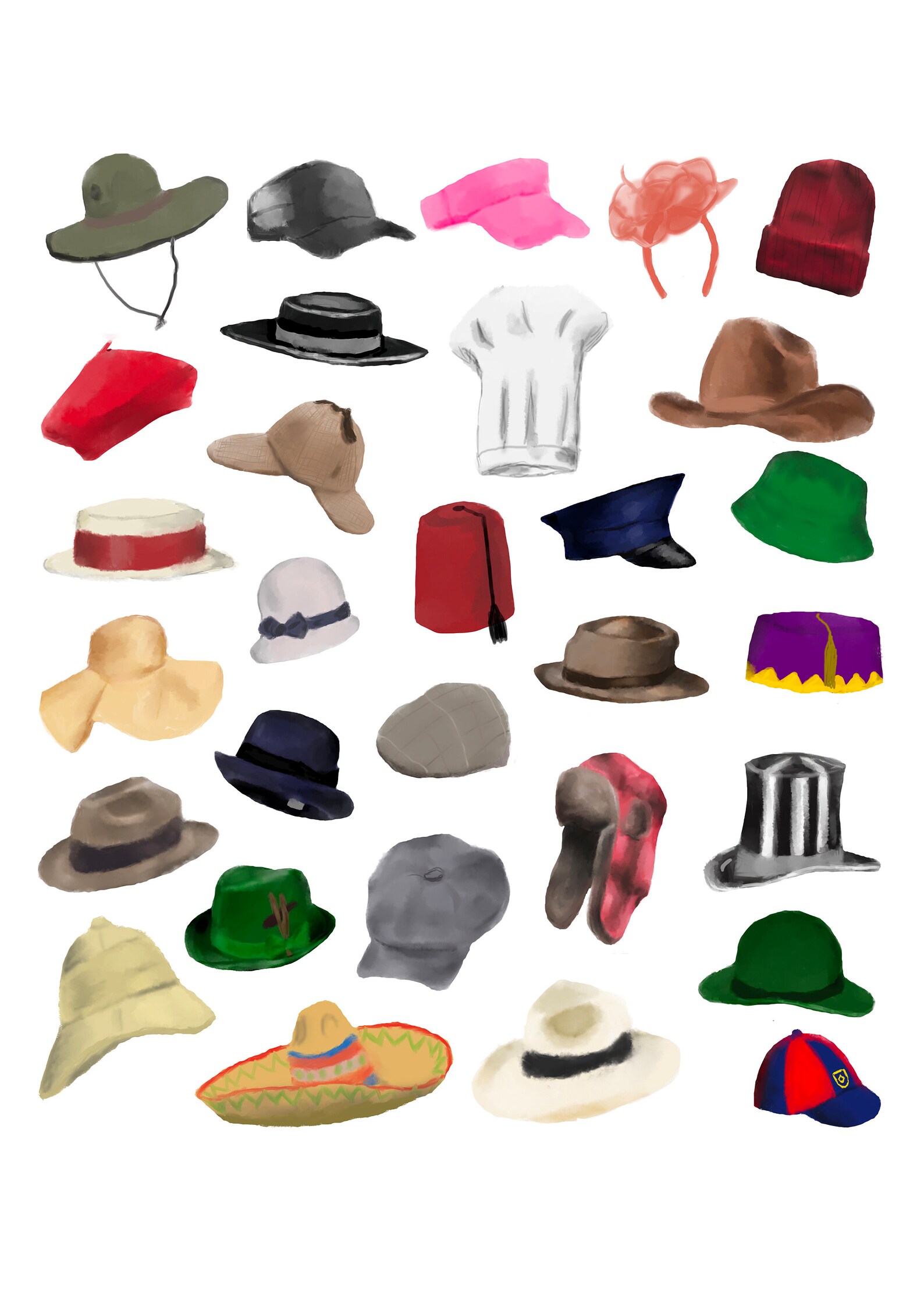 Hat Paintings Art Print, Fashion Illustration Print, A3 Wall Decor, - Etsy