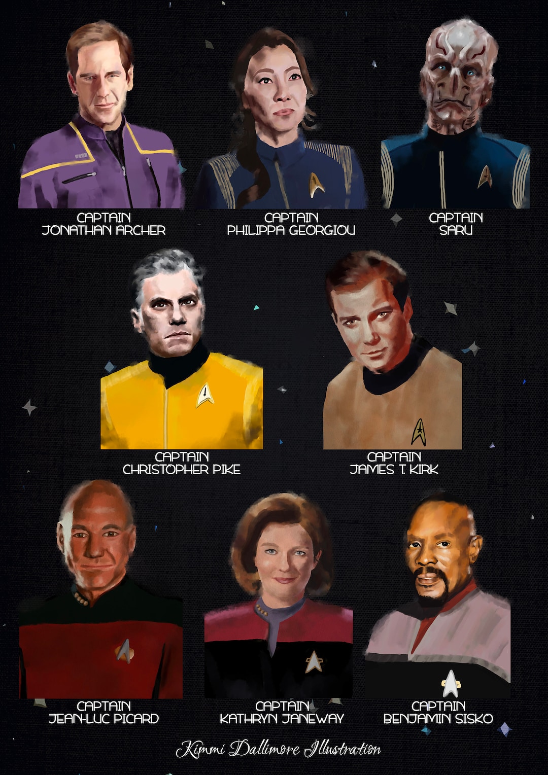 Star Trek Captains A3 Painting Art Print, Iconic Sci-fi Leaders Art ...