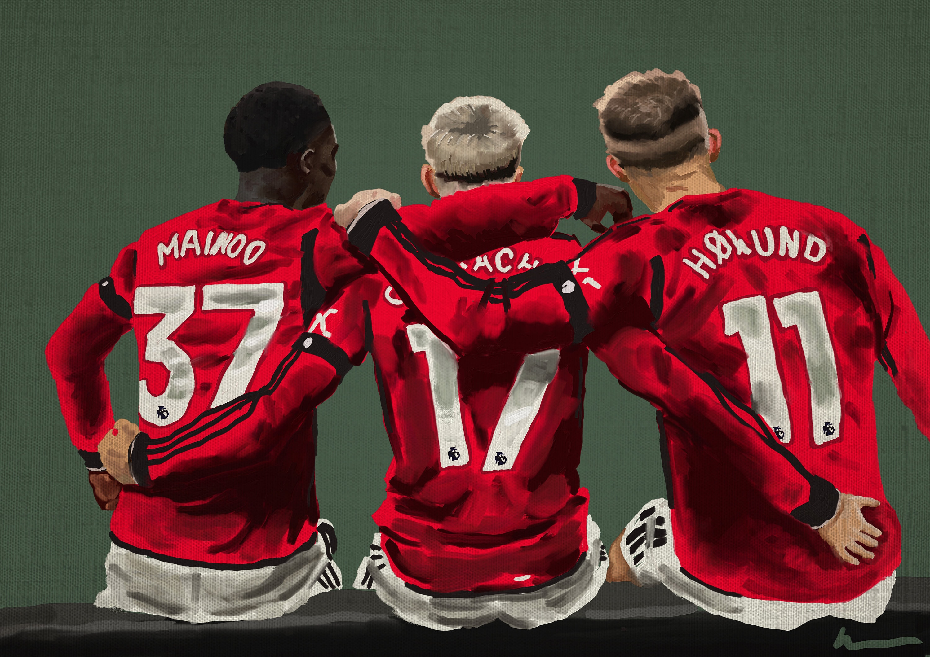 A4 Print of Portrait of Kobbie Mainoo, Alejandro Garnacho and Rasmus ...