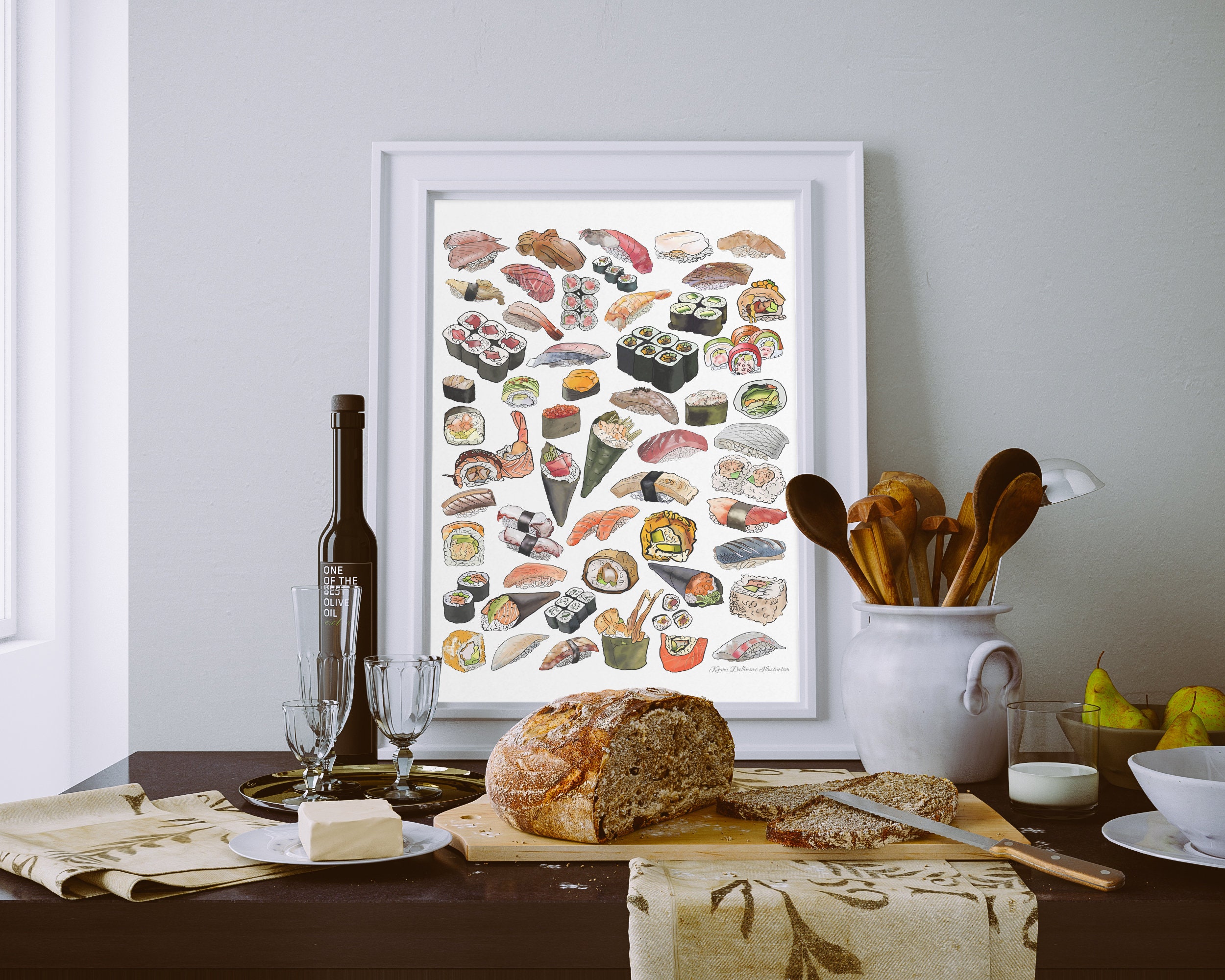 Digital Download of Sushi Illustration Art Print, Sushi Wall Chart ...