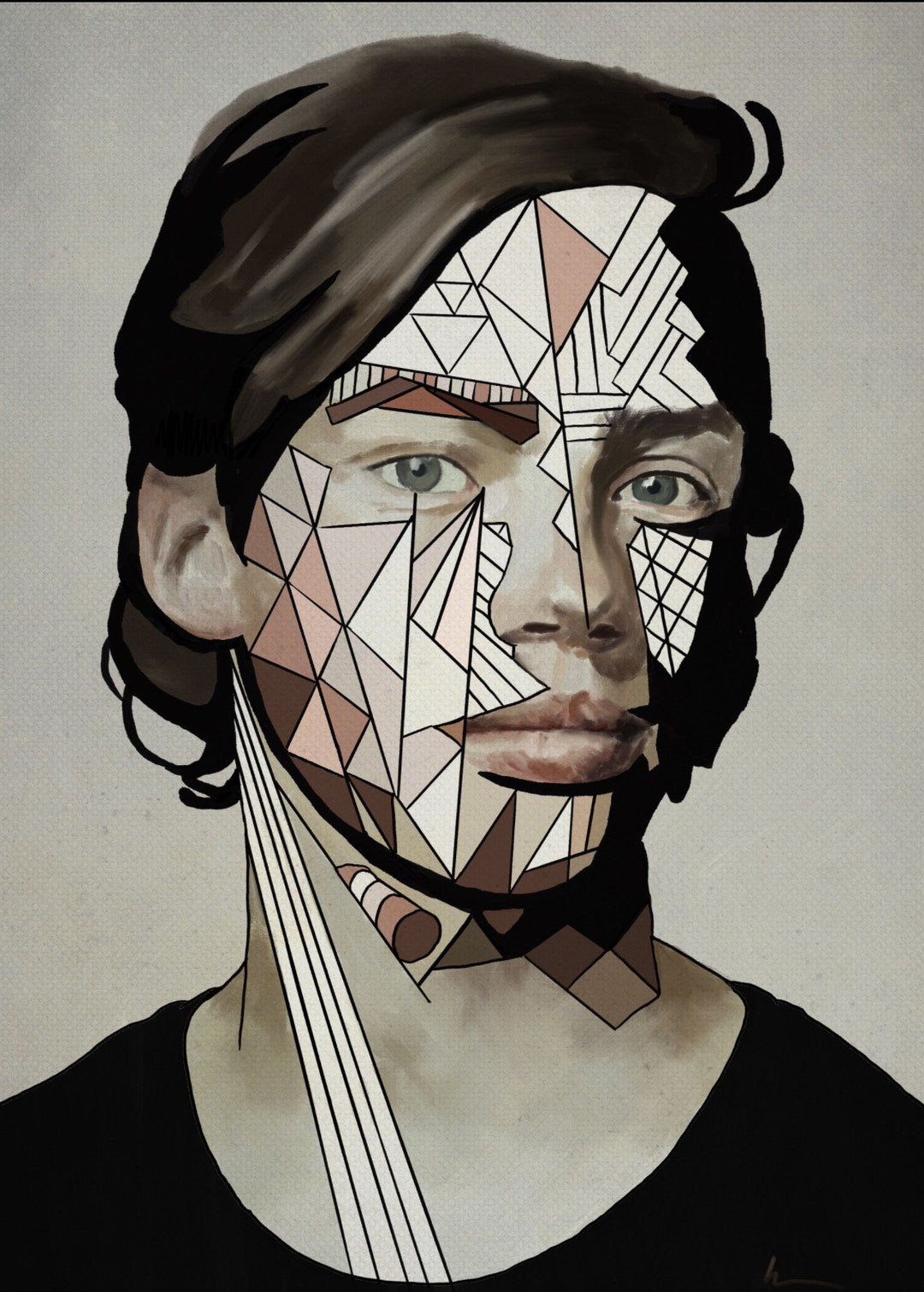 Geometric Face Painting Print, A3 Picture of Half Realistic Half Shape ...