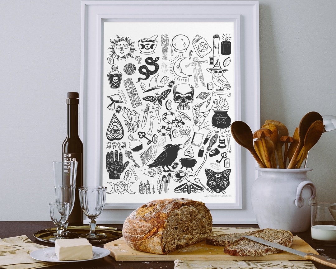 Witchy Art Print A4, Witchy Decor Black and White, Witchy Gift, Pagan ...