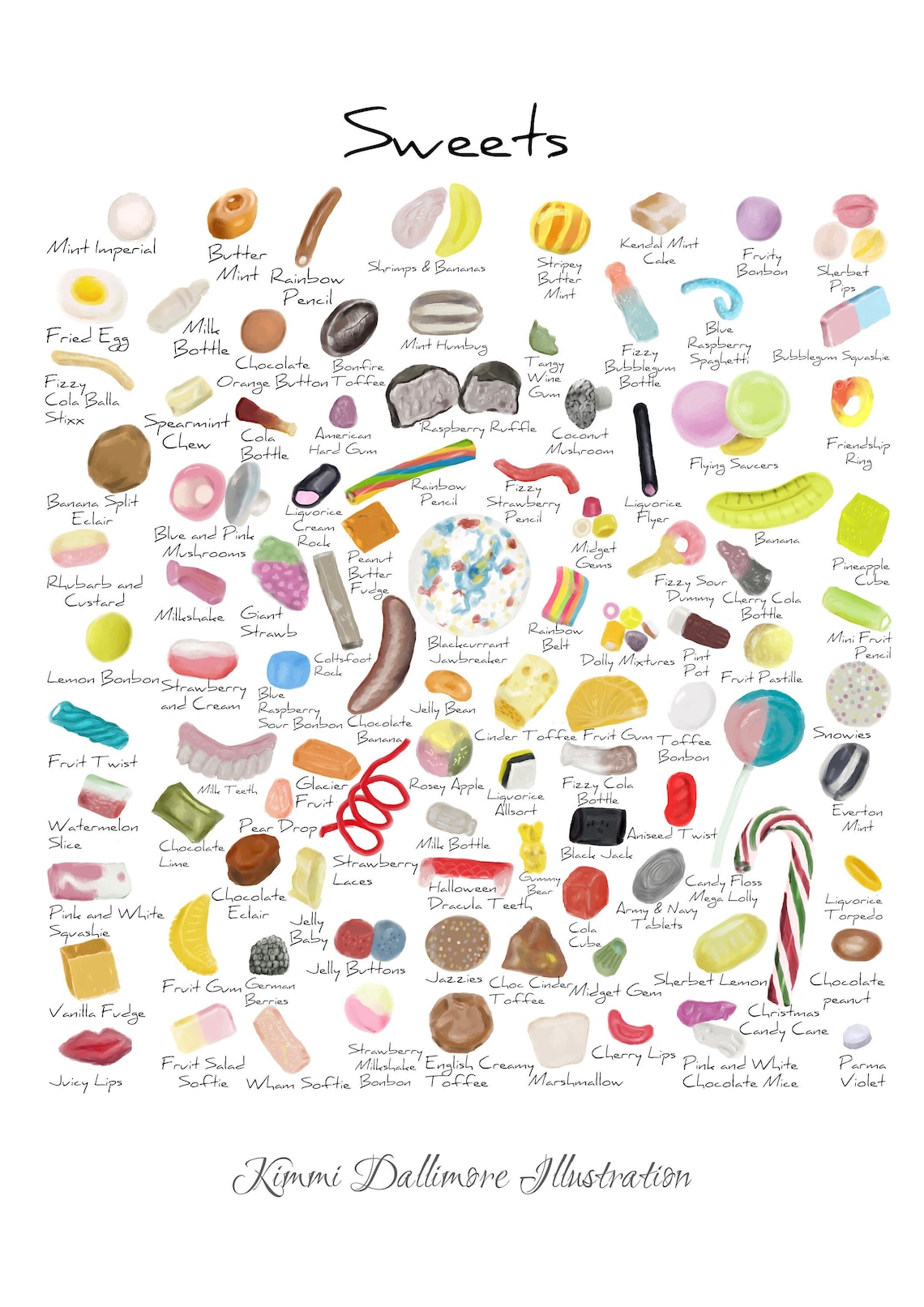 Sweets Candy Illustration: Kitchen & Kids Room Food Art (digital ...